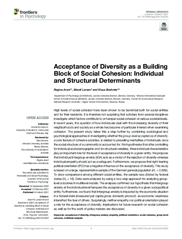 (PDF) Acceptance of Diversity as a Building Block of Social Cohesion ...