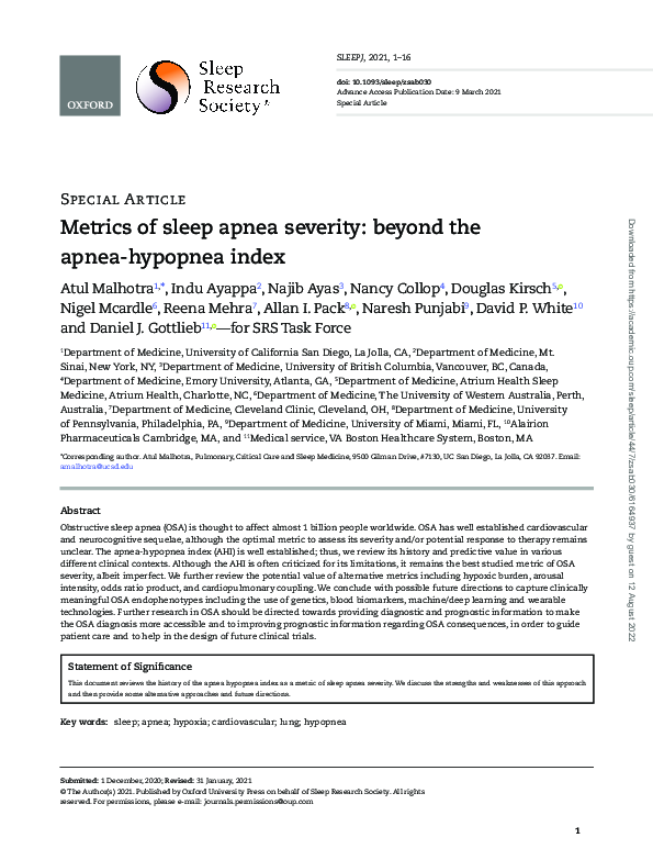 (PDF) Metrics of sleep apnea severity: beyond the apnea-hypopnea index