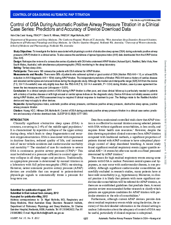 (PDF) Control of OSA During Automatic Positive Airway Pressure ...