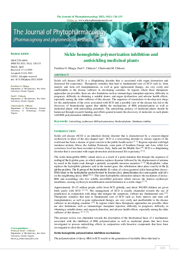 (PDF) Sickle hemoglobin polymerization and antisickling medicinal plants