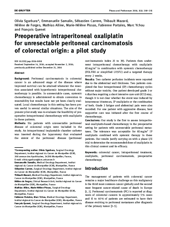 (PDF) Preoperative intraperitoneal oxaliplatin for unresectable ...