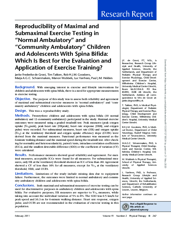 (PDF) Reproducibility of maximal and submaximal exercise testing in ...