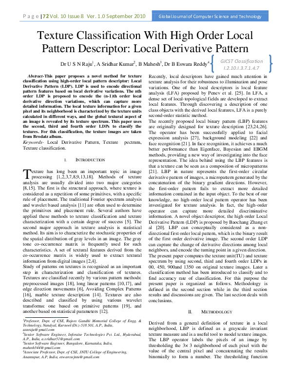 Pdf Texture Classification With High Order Local Pattern Descriptor