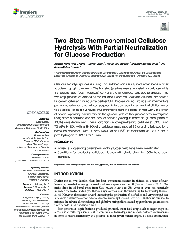 (PDF) Two-Step Thermochemical Cellulose Hydrolysis With Partial ...