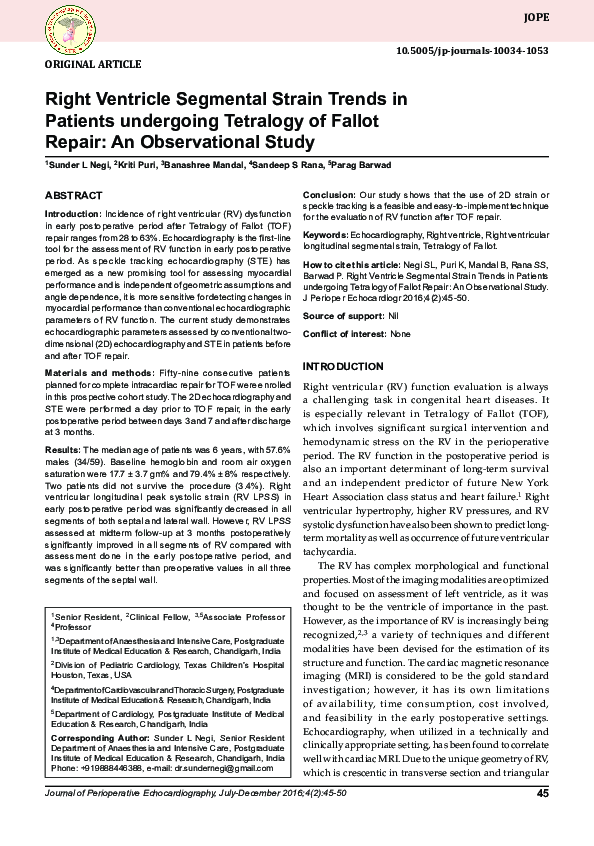 (PDF) RV Strain Trends Post Tetralogy of Fallot Repair