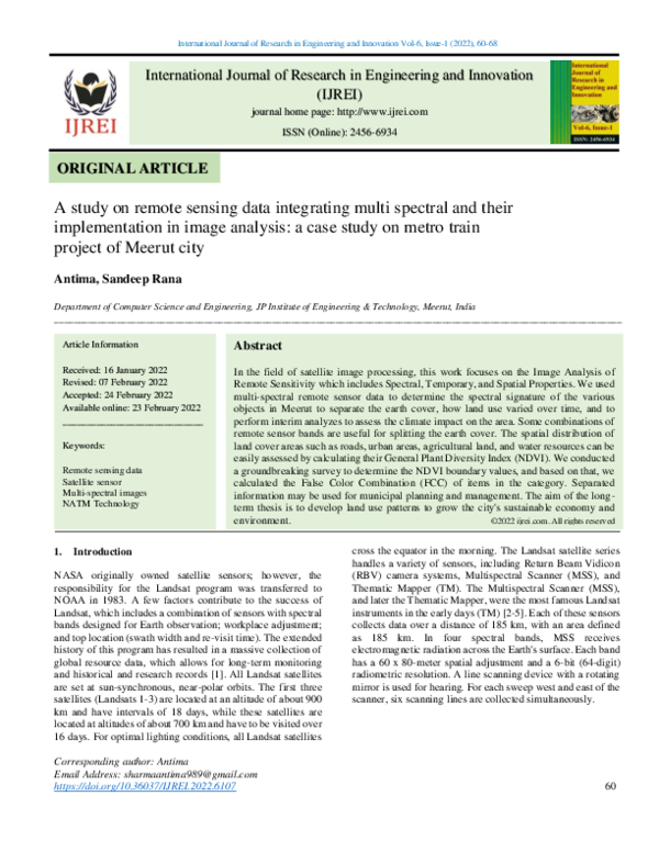 (PDF) A study on remote sensing data integrating multi spectral and their implementation in ...