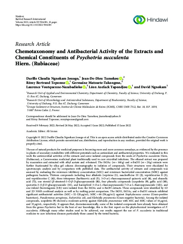 (PDF) Chemotaxonomy and Antibacterial Activity of the Extracts and ...