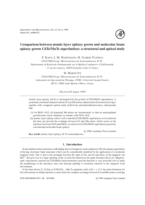 (PDF) Comparison between atomic layer epitaxy grown and molecular beam epitaxy grown CdTe/MnTe ...