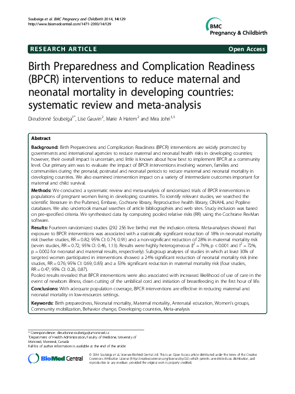 (PDF) Birth Preparedness and Complication Readiness (BPCR ...