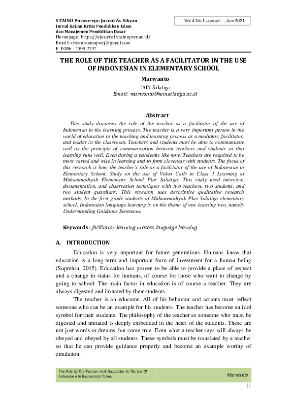 (PDF) The the Role of the Teacher as a Facilitator in the Use of ...