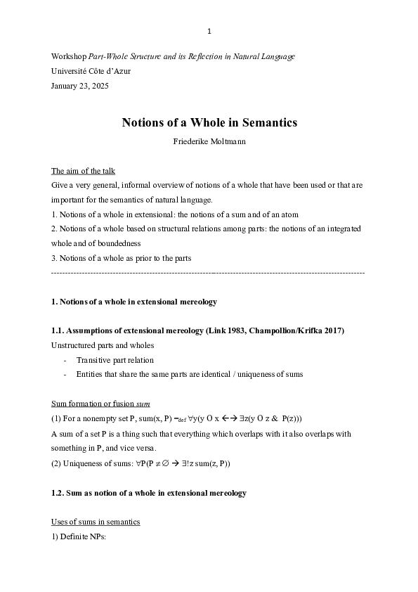 (PDF) Notions of a Whole in Semantics (handout)