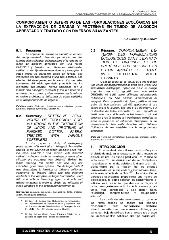 (PDF) Comportamiento detersivo de las formulaciones ecológicas en la ...