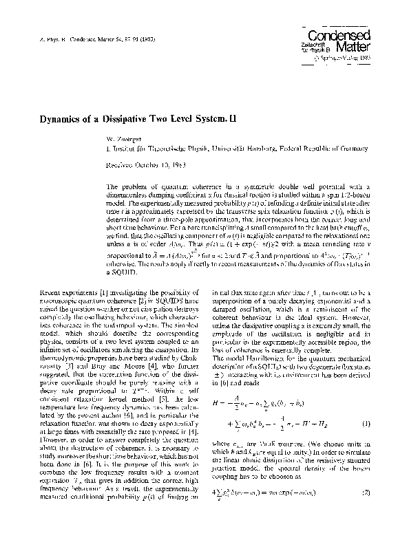 (PDF) Dynamics of a dissipative two level system. II