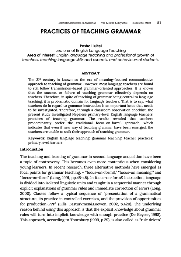 (PDF) Practices of Teaching Grammar