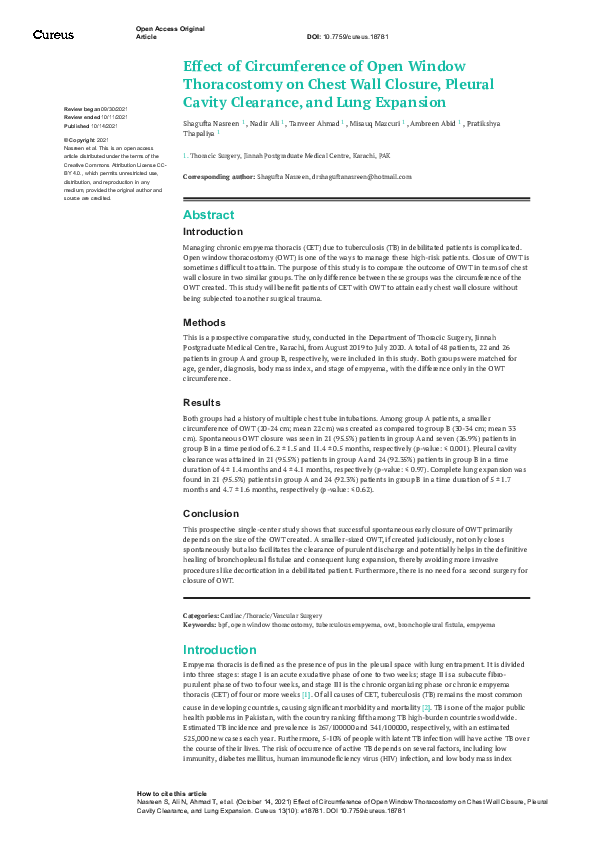 (PDF) Effect of Circumference of Open Window Thoracostomy on Chest Wall ...