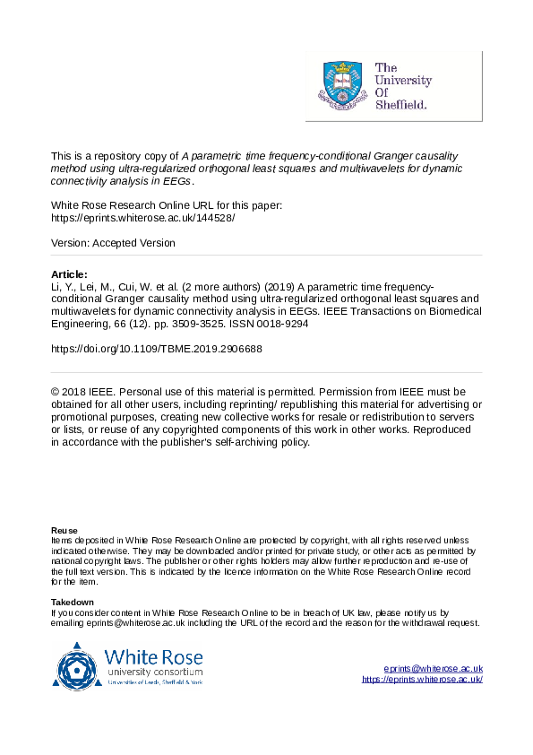 Pdf A Parametric Time Frequency Conditional Granger Causality Method Using Ultra Regularized
