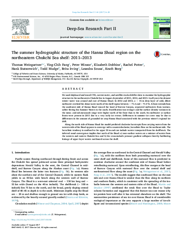 (PDF) The summer hydrographic structure of the Hanna Shoal region on ...
