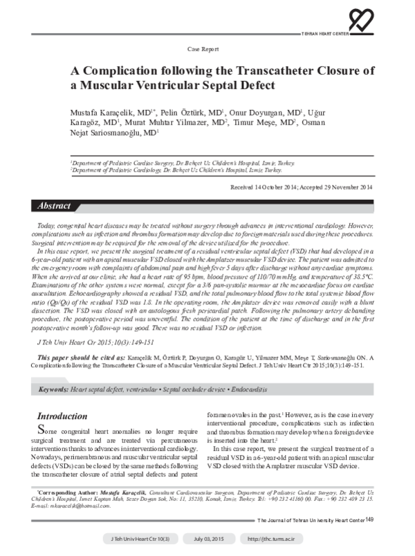 (PDF) A Complication following the Transcatheter Closure of a Muscular ...