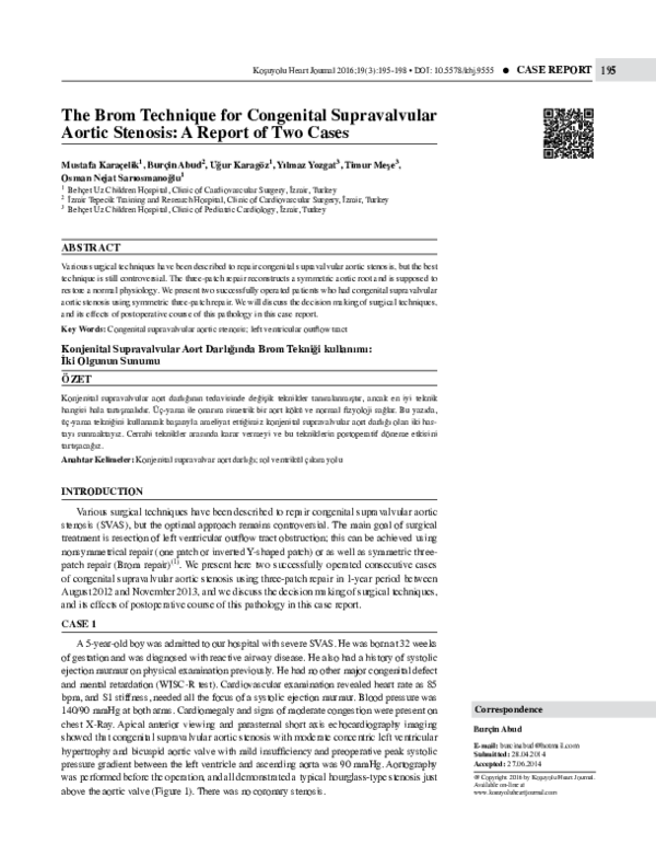 (PDF) The Brom Technique for Congenital Supravalvular Aortic Stenosis: A Report of Two Cases