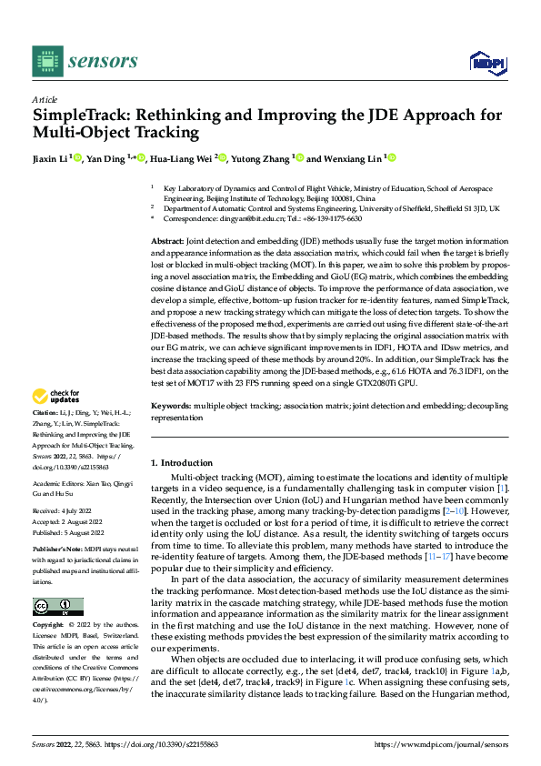 (PDF) SimpleTrack: Rethinking and Improving the JDE Approach for Multi ...