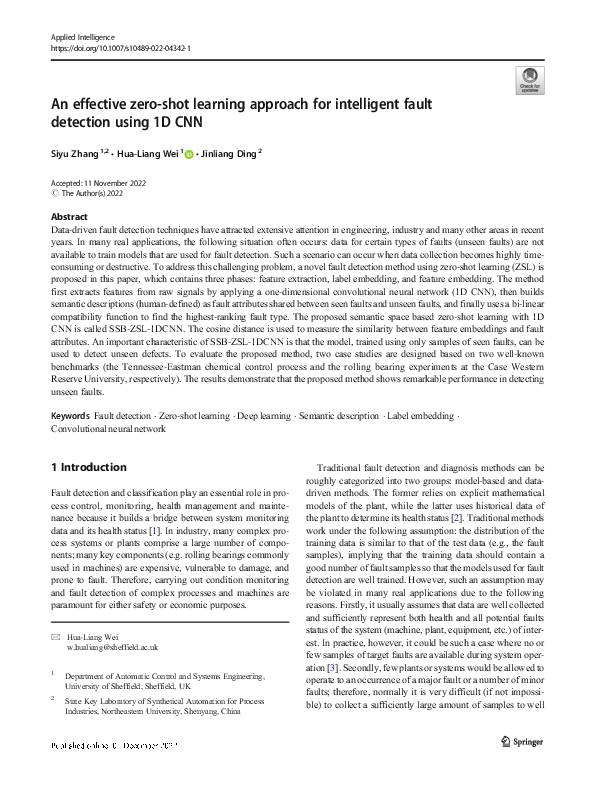 (PDF) An effective zero-shot learning approach for intelligent fault detection using 1D CNN