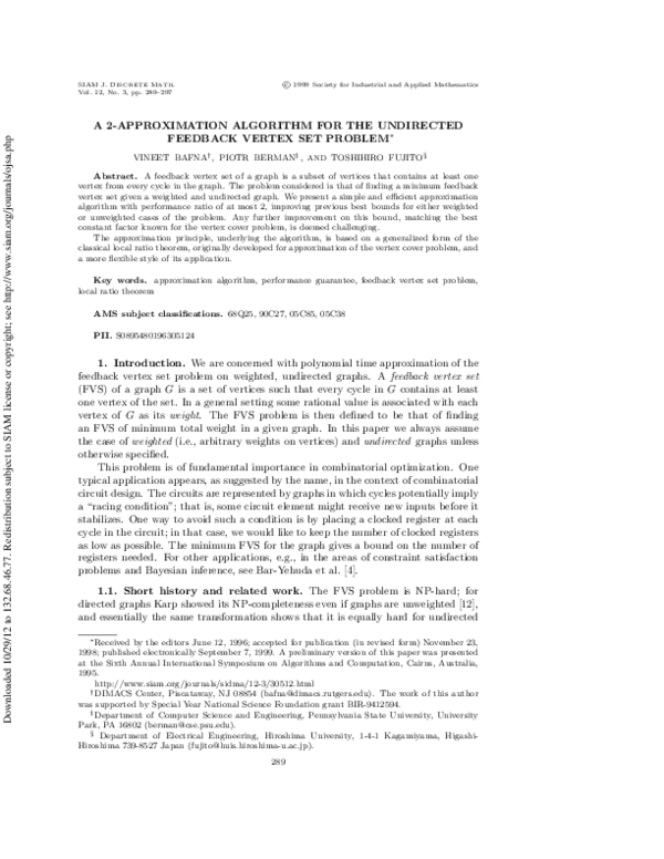 (PDF) A 2-Approximation Algorithm for the Undirected Feedback Vertex ...