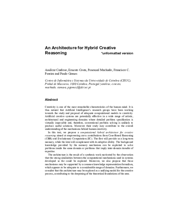 (PDF) An Architecture for Hybrid Creative Reasoning