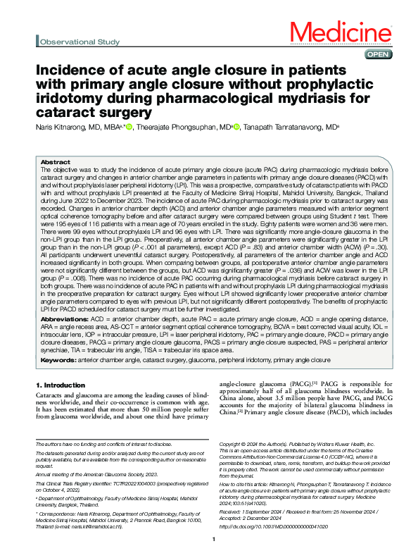 (PDF) Incidence of acute angle closure in patients with primary angle ...