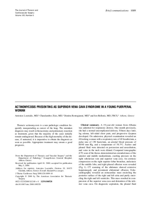(PDF) Actinomycosis presenting as superior vena cava syndrome in a ...