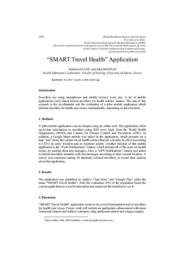(PDF) SMART Travel Health" Application