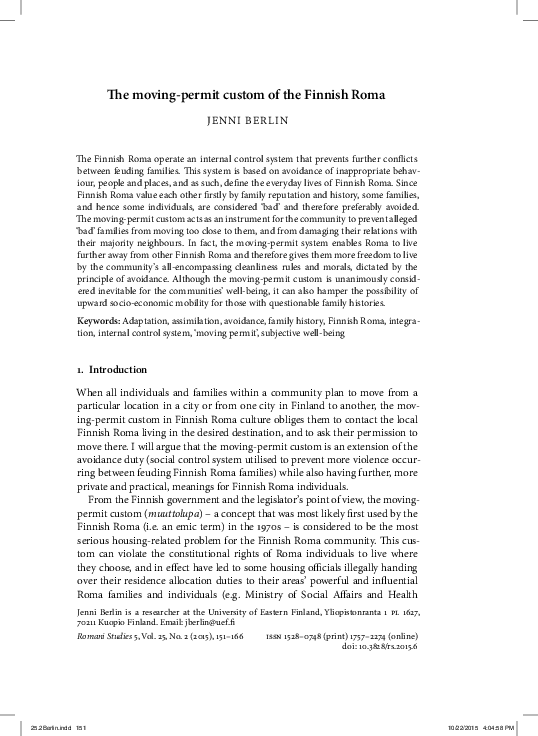 (PDF) The moving-permit custom of the Finnish Roma