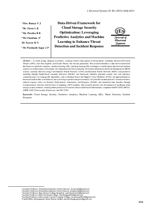 Pdf Data Driven Framework For Cloud Storage Security Optimization Leveraging Predictive