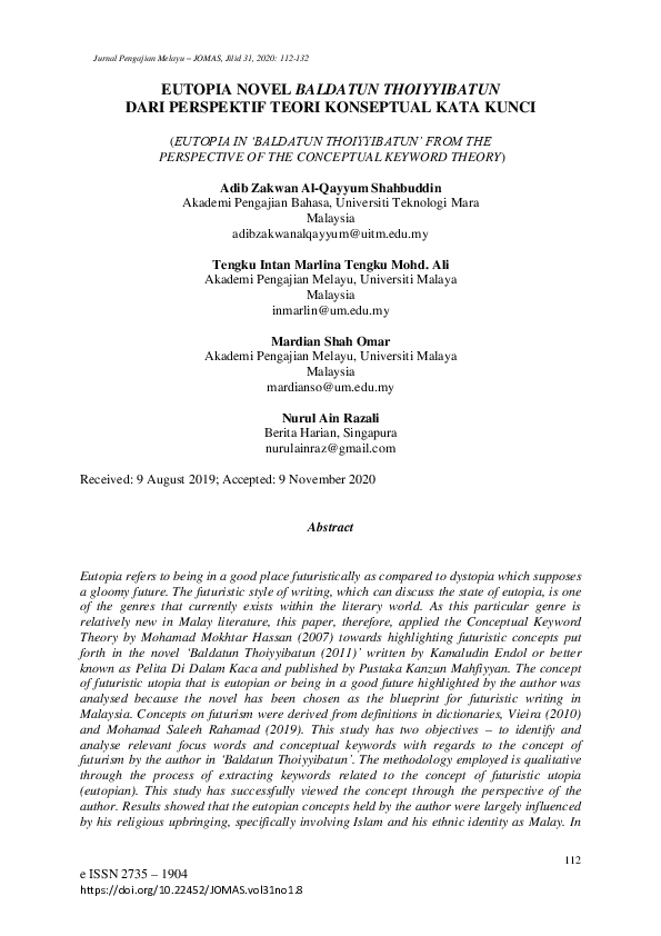 (PDF) Eutopia Novel Baldatun Thoiyyibatun Dari Perspektif Teori Konseptual Kata Kunci