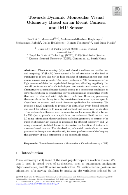 (PDF) Towards Dynamic Monocular Visual Odometry Based on an Event Camera and IMU Sensor