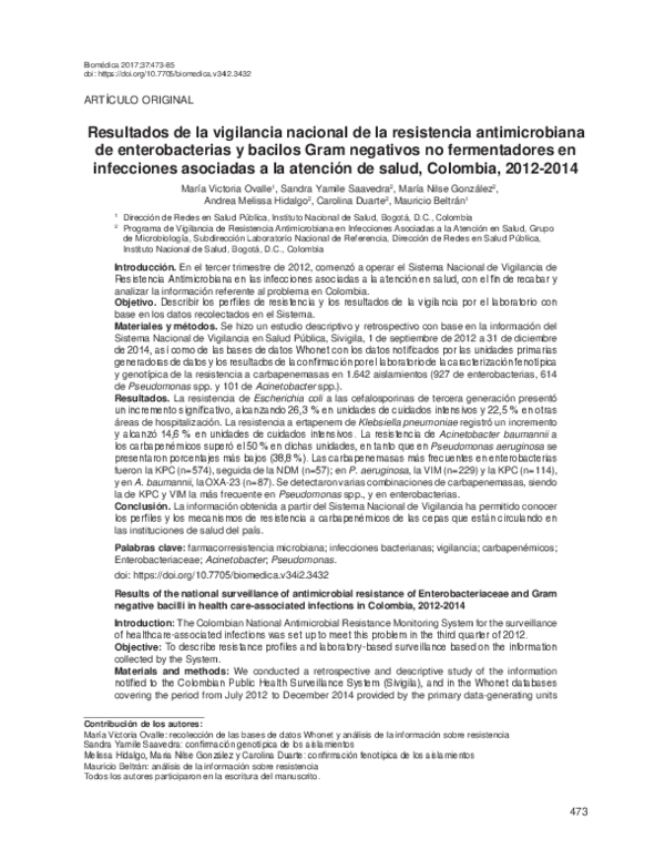 (PDF) Resultados de la vigilancia nacional de resistencia antimicrobiana en infecciones ...