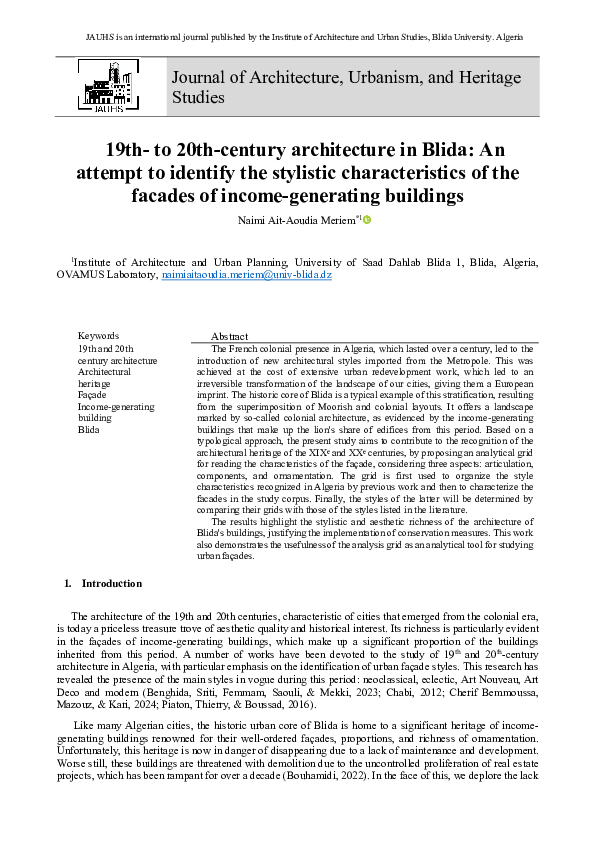(PDF) 19th-to 20th-century architecture in Blida: An attempt to ...