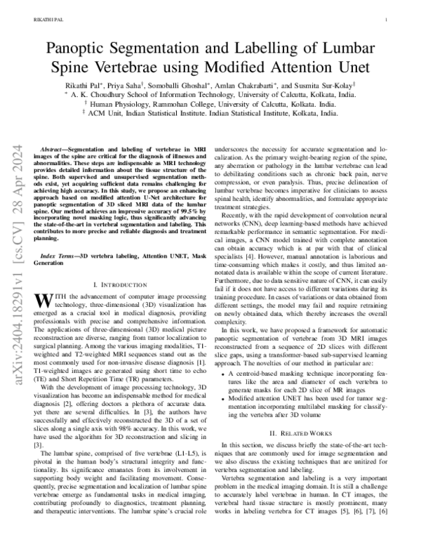 (PDF) Panoptic Segmentation and Labelling of Lumbar Spine Vertebrae using Modified Attention Unet