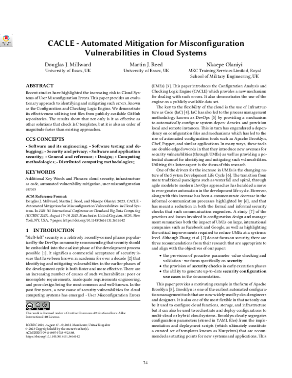 (PDF) CACLE - Automated Mitigation for Misconfiguration Vulnerabilities in Cloud Systems