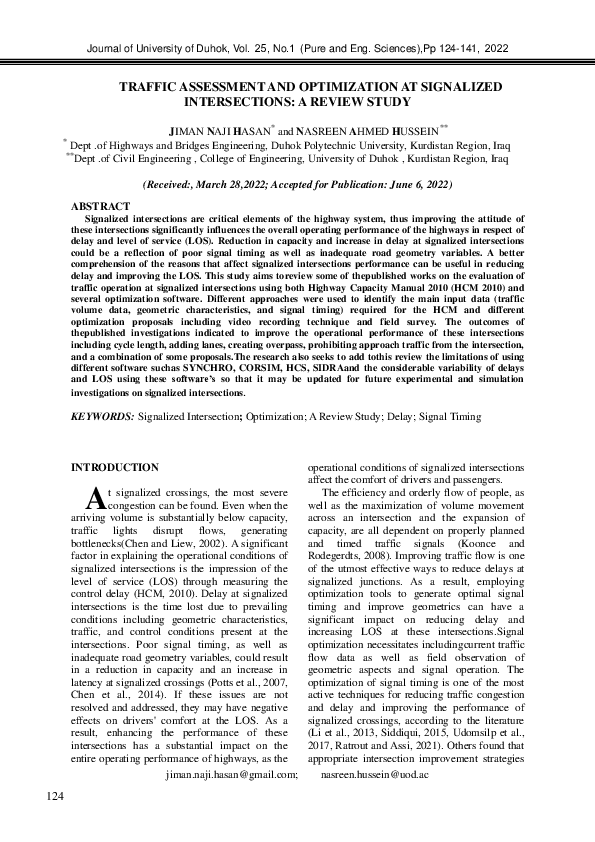 (PDF) TRAFFIC ASSESSMENT AND OPTIMIZATION AT SIGNALIZED INTERSECTIONS: A REVIEW STUDY