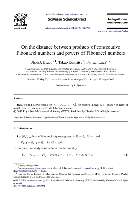 (PDF) On the distance between products of consecutive Fibonacci numbers and powers of Fibonacci ...