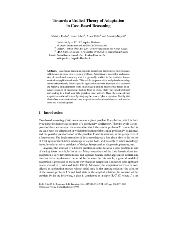 (PDF) Towards a Unified Theory of Adaptation in Case-Based Reasoning