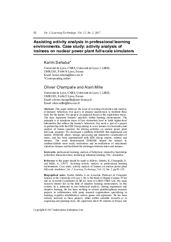 (PDF) Assisting activity analysis in professional learning environments ...