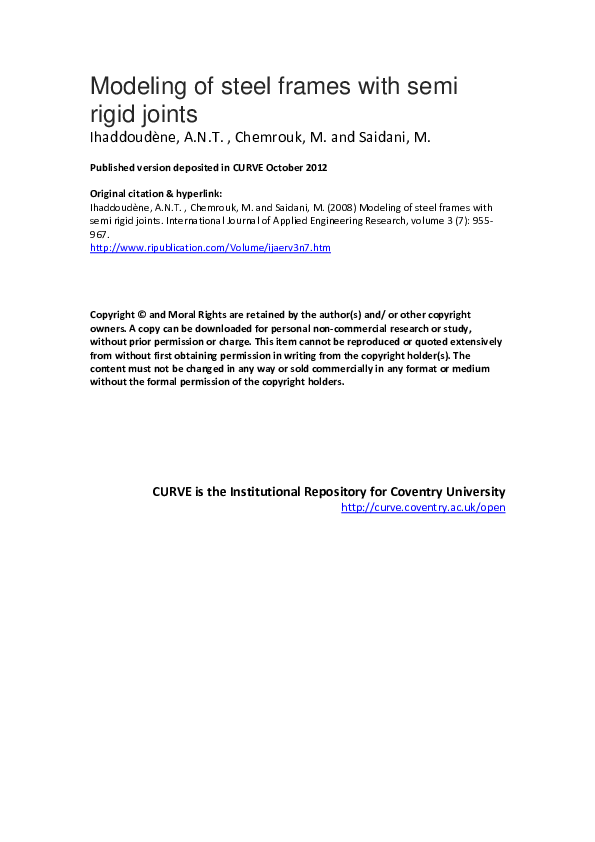 (PDF) Modeling of steel frames with semi rigid joints