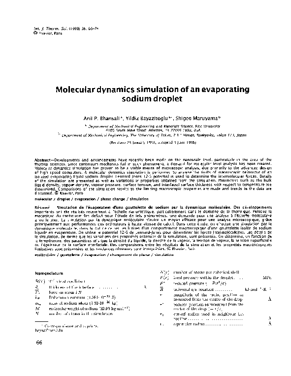(PDF) Molecular dynamics simulation of an evaporating sodium droplet