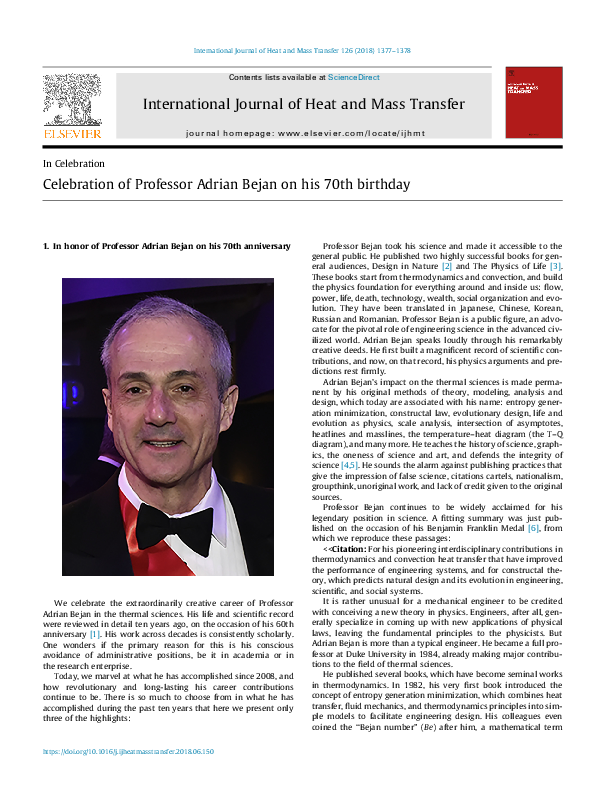 (PDF) Celebration of Professor Adrian Bejan on his 70th birthday