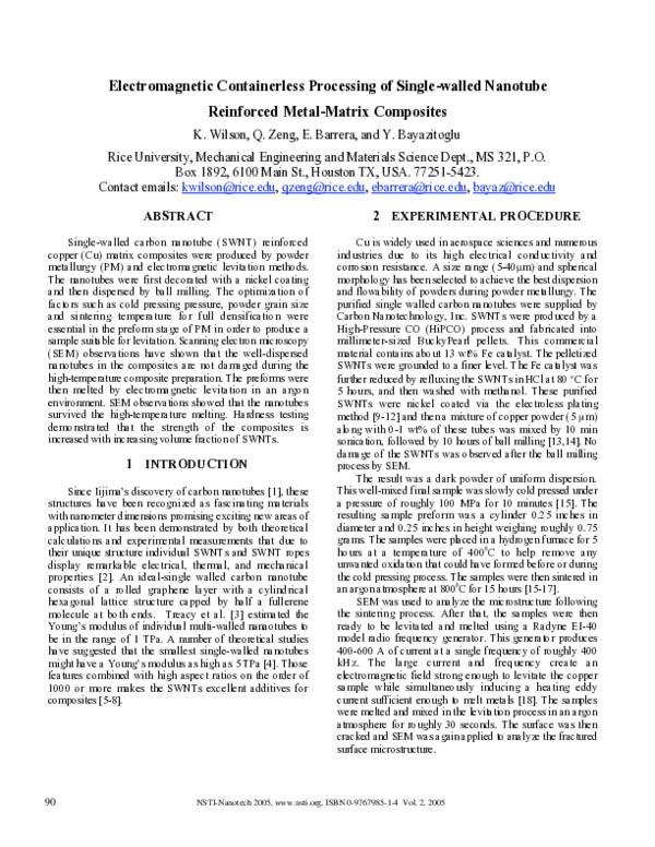 (PDF) Electromagnetic Containerless Processing of Single-walled ...