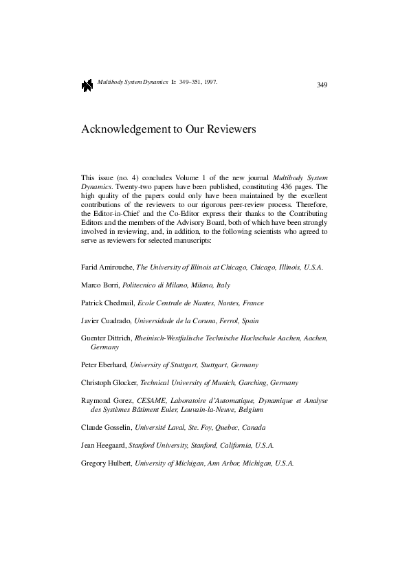 (PDF) Acknowledgement to our reviewers