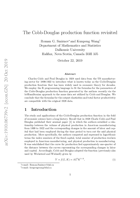 (PDF) The Cobb-Douglas production function revisited