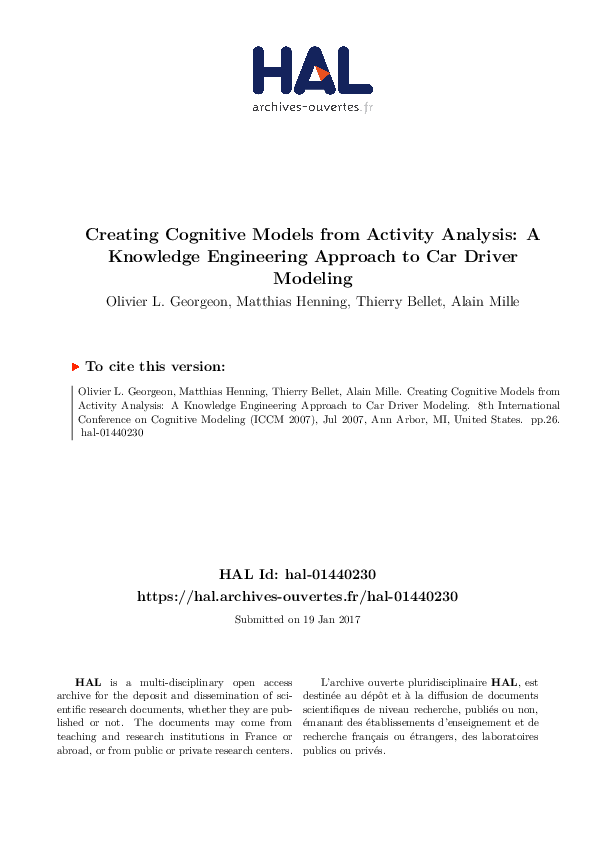 (PDF) Creating Cognitive Models from Activity Analysis: A Knowledge Engineering Approach to Car ...