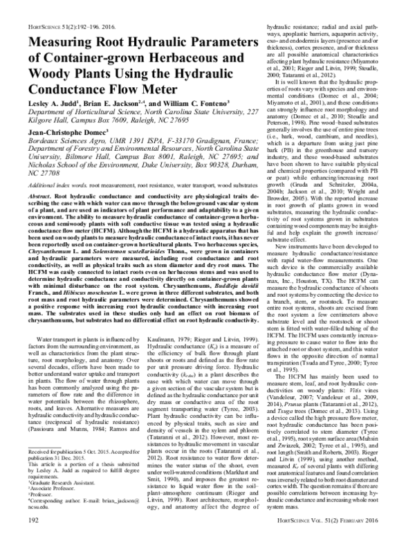 (PDF) Measuring Root Hydraulic Parameters of Container-grown Herbaceous ...